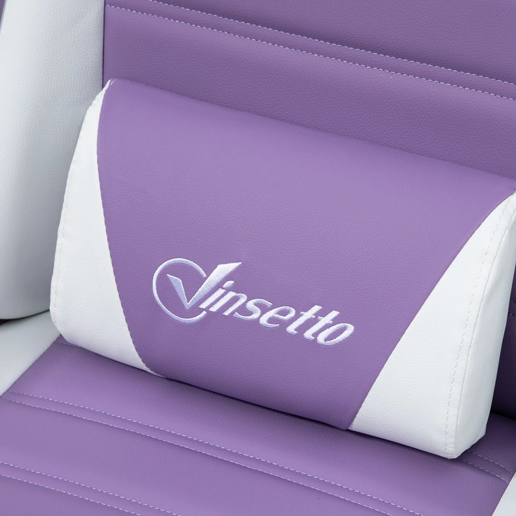 Vinsetto Herní židle ergonomická s podnožkou králičí uši 135° polohovací kancelářská židle nastavitelná výška bederní opěrka hlavy koženka fialová