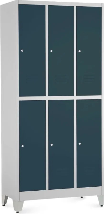 Kovová šatní skříňka - 6 boxů, 90 x 45 x 196,5 cm, nastavitelné nožky, cylindrický zámek, antracitová - ral 7016