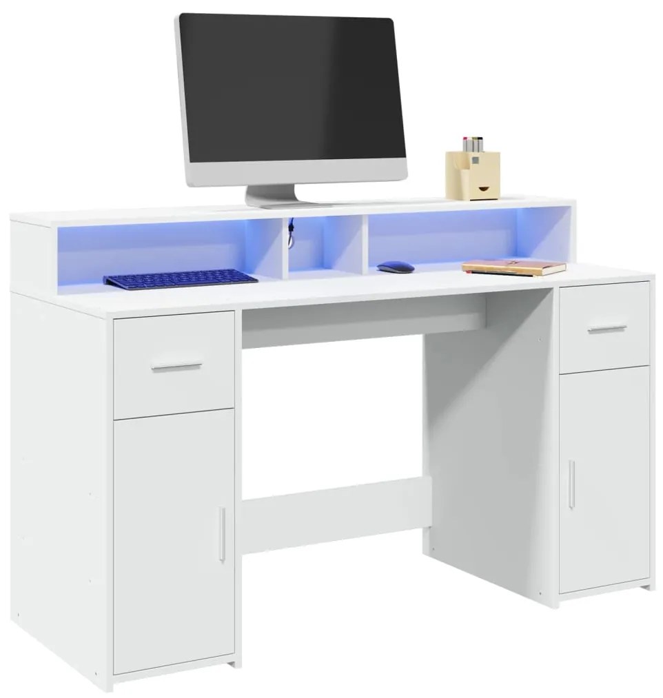 Psací stůl s LED světly bílý 140 x 55 x 91 cm kompozitní dřevo 3309420