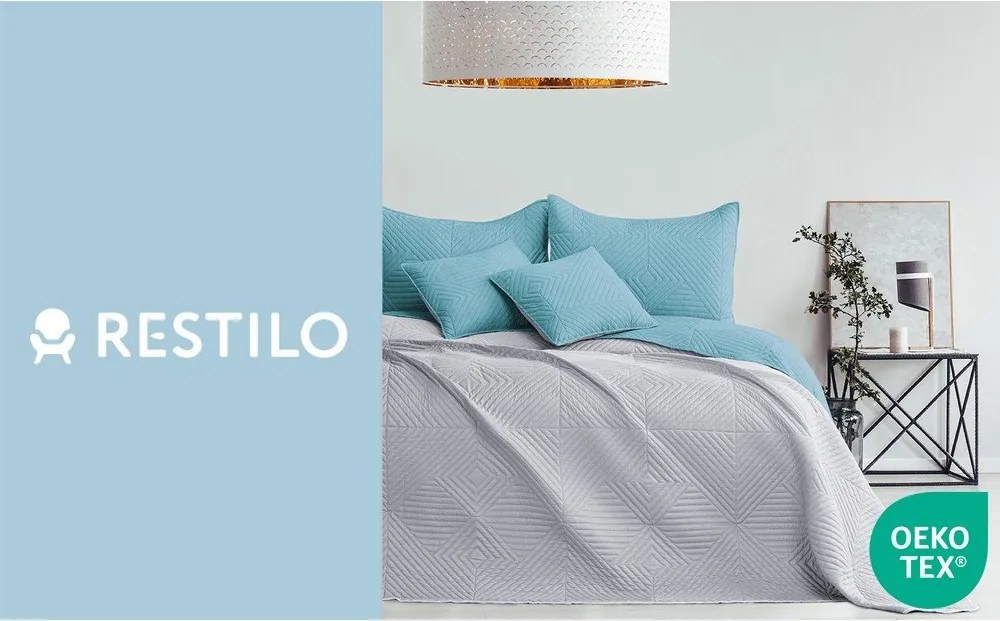 Modrý/světle šedý prošívaný přehoz z mikrovlákna 220x240 cm Softa – Restilo