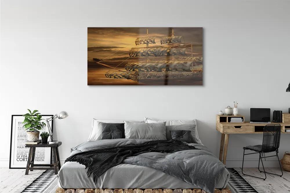 akrylový obraz mořská loď mraky 140x70 cm