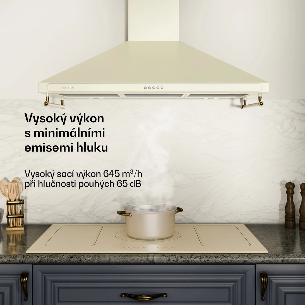 Klarstein Victoria 90, digestoř, 90 cm, nástěnná, 630 m³/h, LED, retro design, slonovina