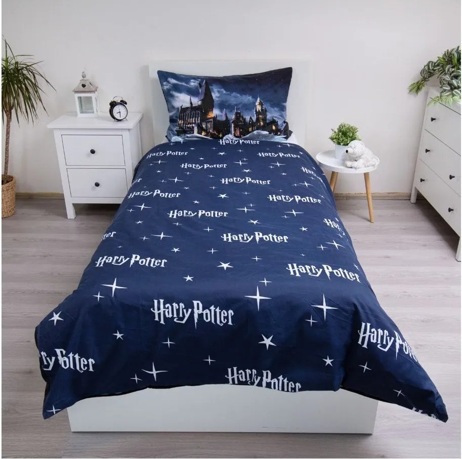 Tmavě modré/šedé dětské povlečení na jednolůžko z mikrovlákna 140x200 cm Harry Potter "Hogwarts Night" – Jerry Fabrics