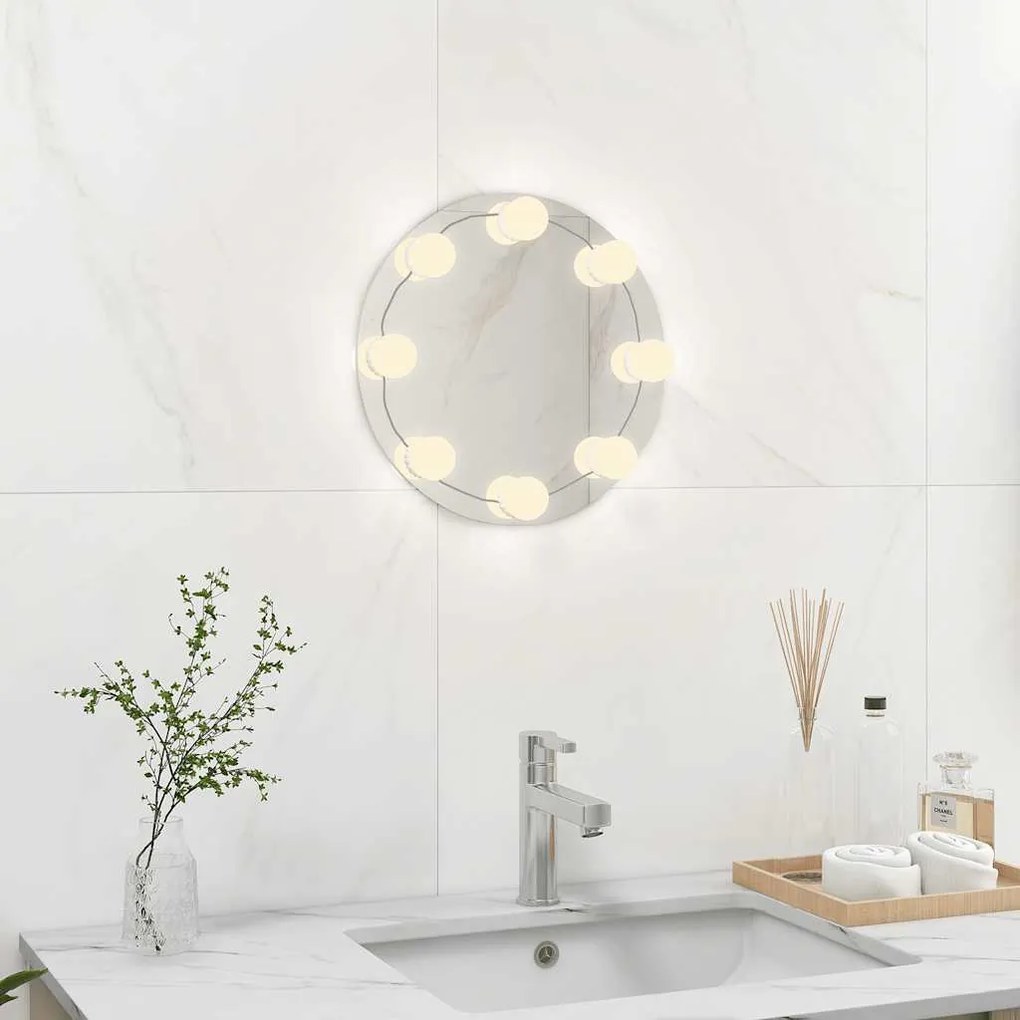 Nástěnné zrcadlo bez rámu s LED osvětlením kulaté sklo 3078646