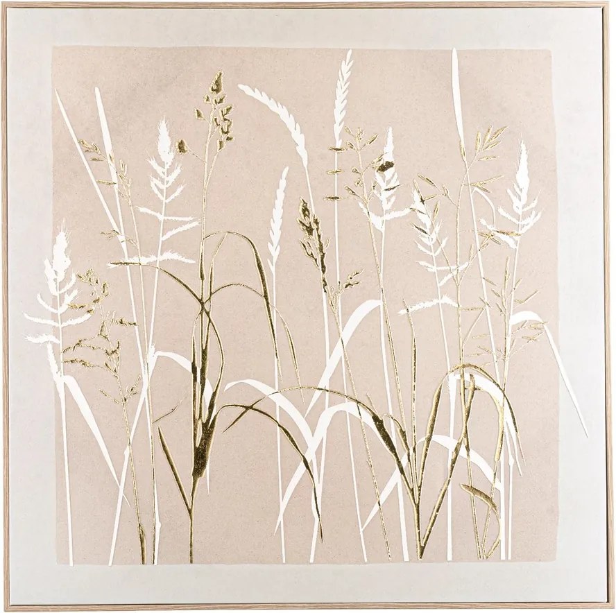 BIZZOTTO Obraz v rámu 60 x 60 cm béžový s lučními motivy 0245261