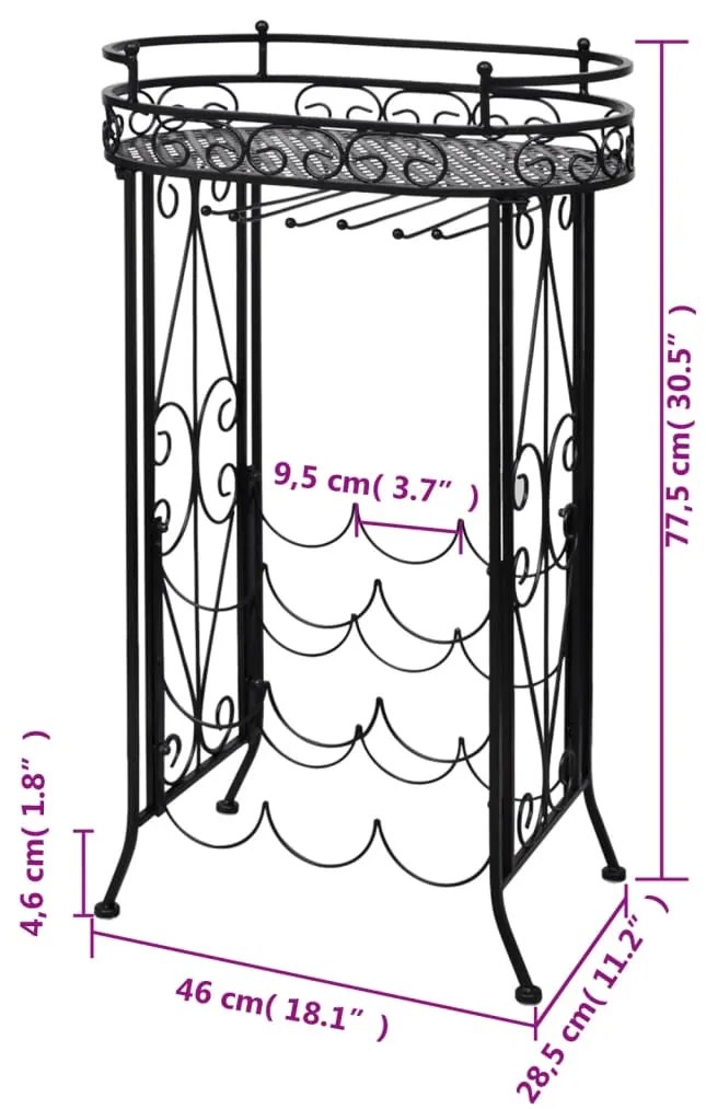 vidaXL Marketos Stojan na víno se stojanem na sklenice na 9 lahví kov