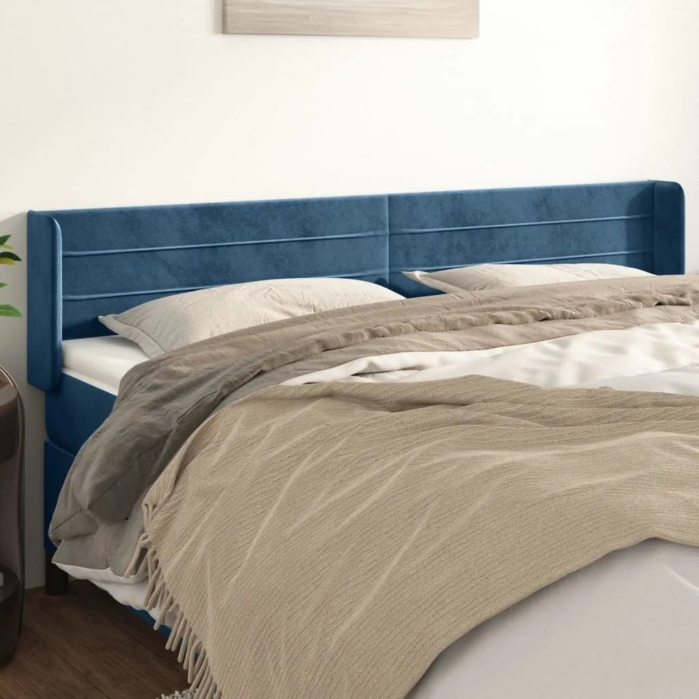 Čelo postele typu ušák tmavě modrá 203x16x78/88 cm samet 3118978