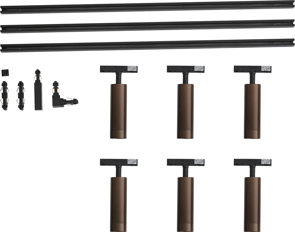 Moderní kolejnicový systém s 6 bodovými světly tmavě bronzový 1-fázový - Slimline Uzzy
