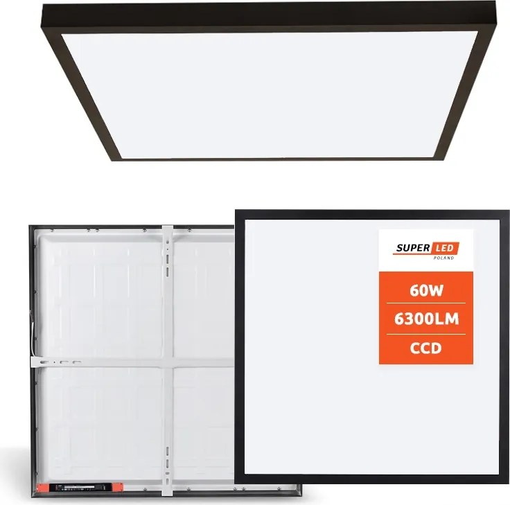 Led panel nástěnný 60W 6300lm 60x60cm Stropní Svítidlo Lampa čtvercová černá