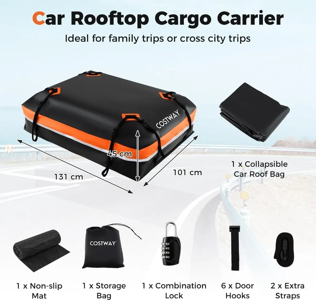 Costway 600 L střešní box na auto s protiskluzovou podložkou a 6