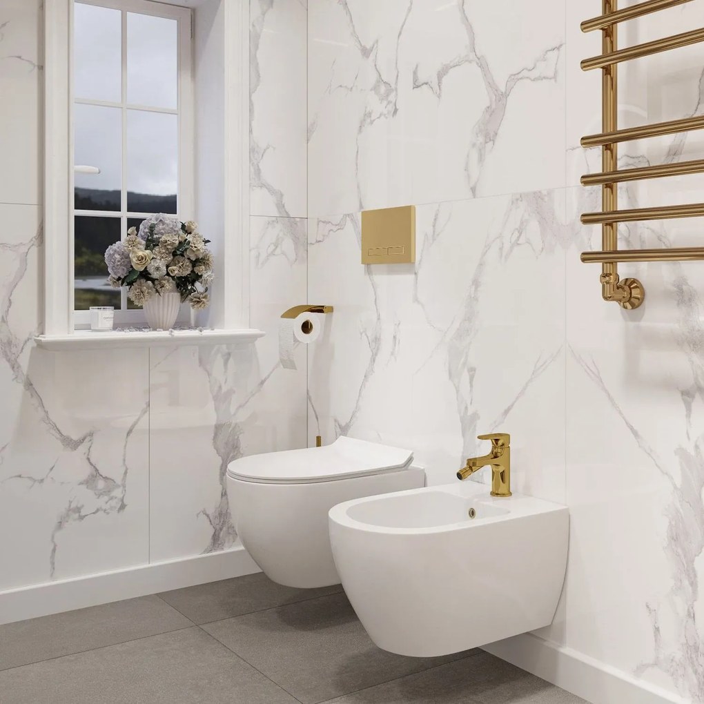 Rea Carter Rimless, závěsné WC mísa 490x370x325 mm + toaletní WC sedátko, bílá lesklá, REA-C1400