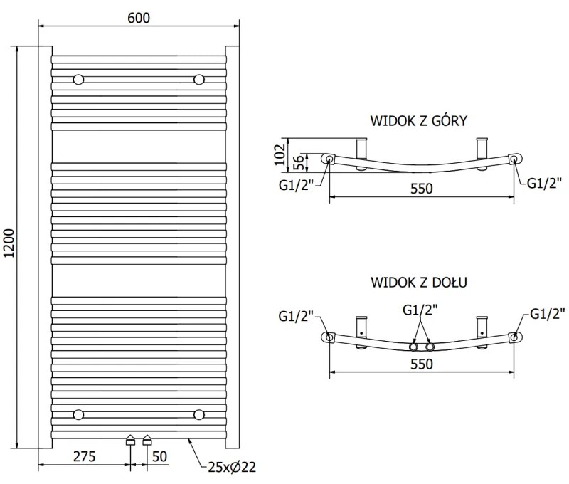 Mexen Ares koupelnový radiátor 1200 x 600 mm, 620 W, Černá - W102-1200-600-00-70