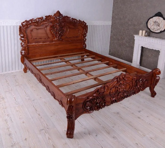 Dřevěná postel Vyřezávaná 160x200 Retro styl Mahagon Antyki24