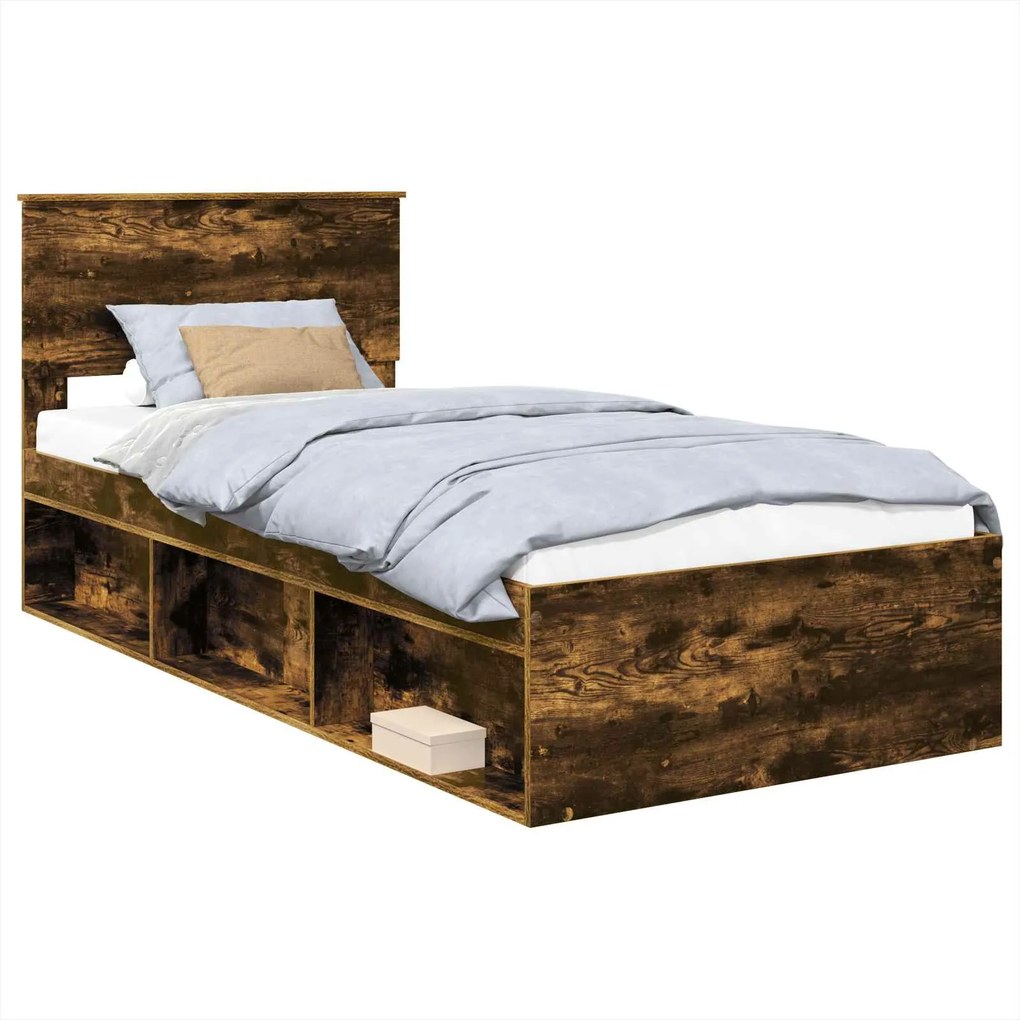 Rám postele s čelo Kouřový dub 100 x 200 cm Kompozitní dřevo 3407917