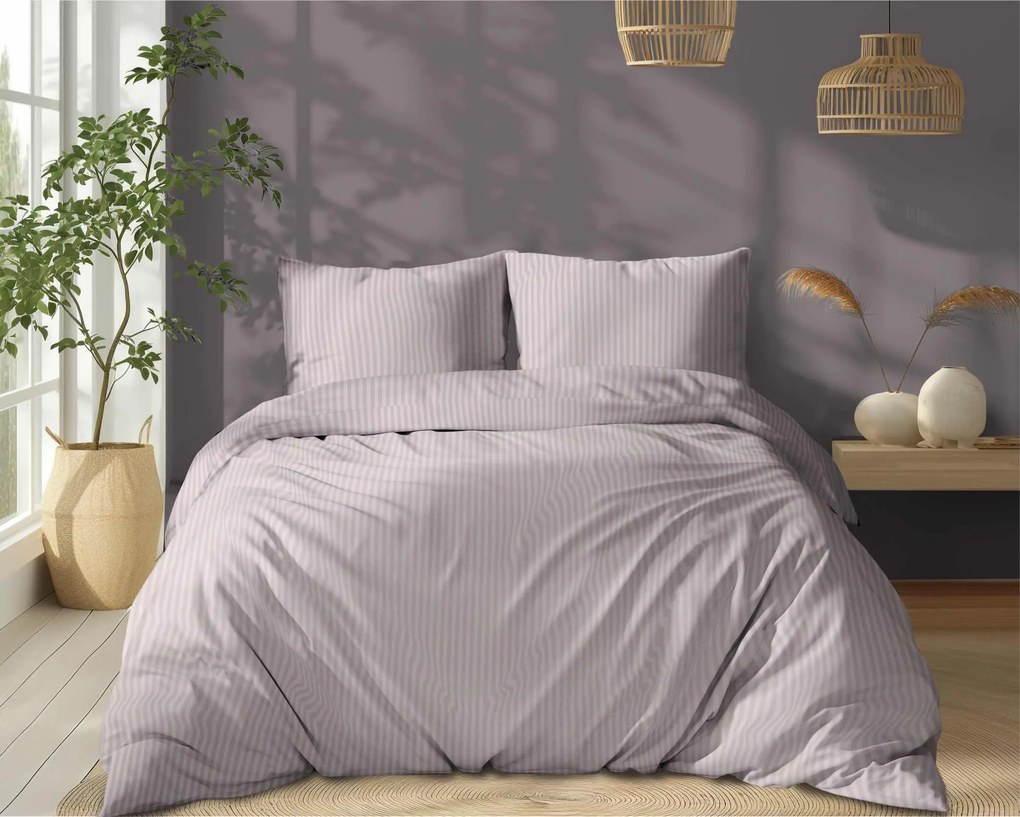 Detexpol Damaškové povlečení 180x200 pudrově růžové jednobarevné pruhy 1 cm Pure