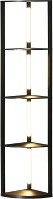 HOMCOM LED stojací lampa, rohový regál, stmívatelná, 4 police, teplé bílé světlo, 41x30x164cm, černá
