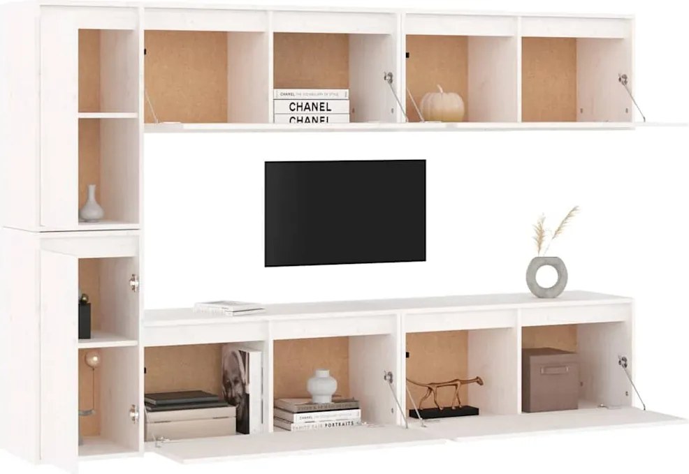 TV skříňky 6 ks bílé masivní borové dřevo 3100235