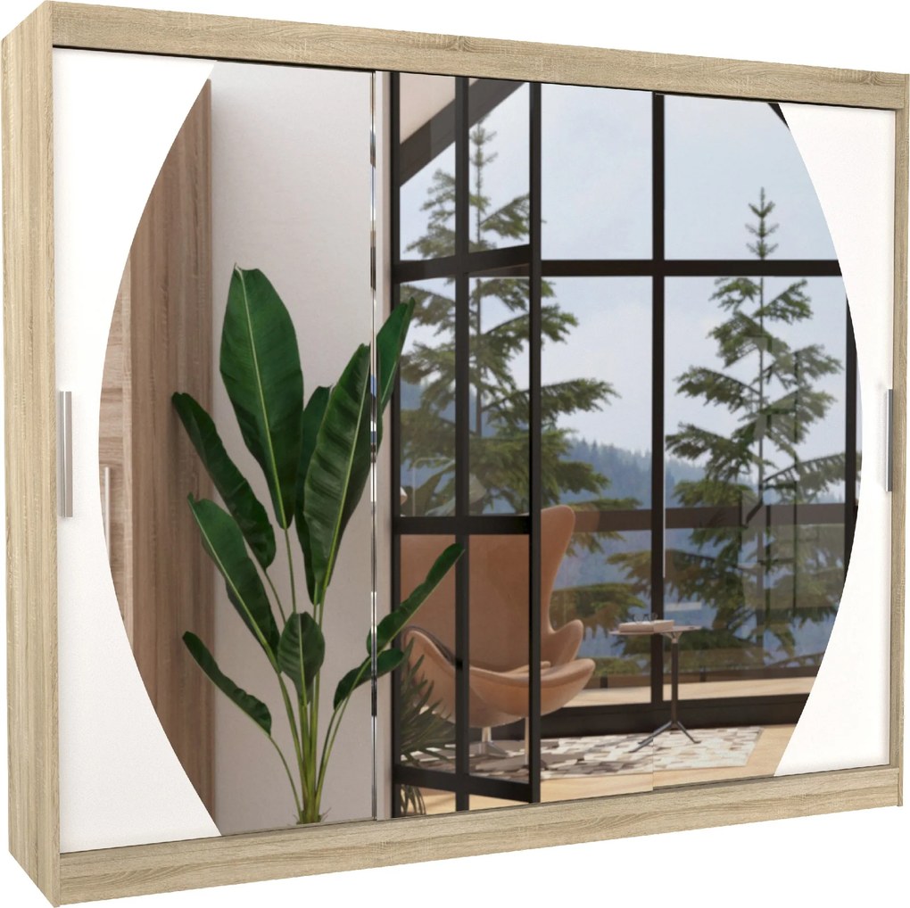 ADRK Furniture Skříň s posuvnými dveřmi a zrcadlem CAMBE 250 ADRK-SW-CAM-SW-250