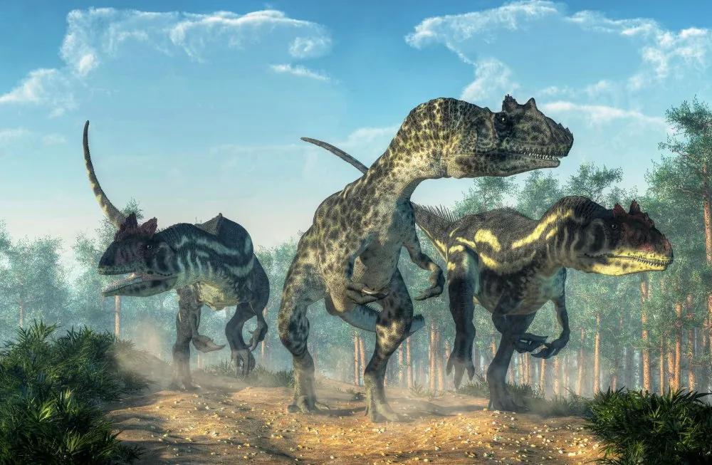 Fototapeta Tři Dinosauři V Lese Omyvatelný vlies 300x210