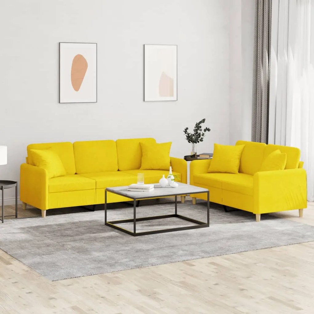 2dílná sedací souprava s polštáři světle žlutá textil 3202139