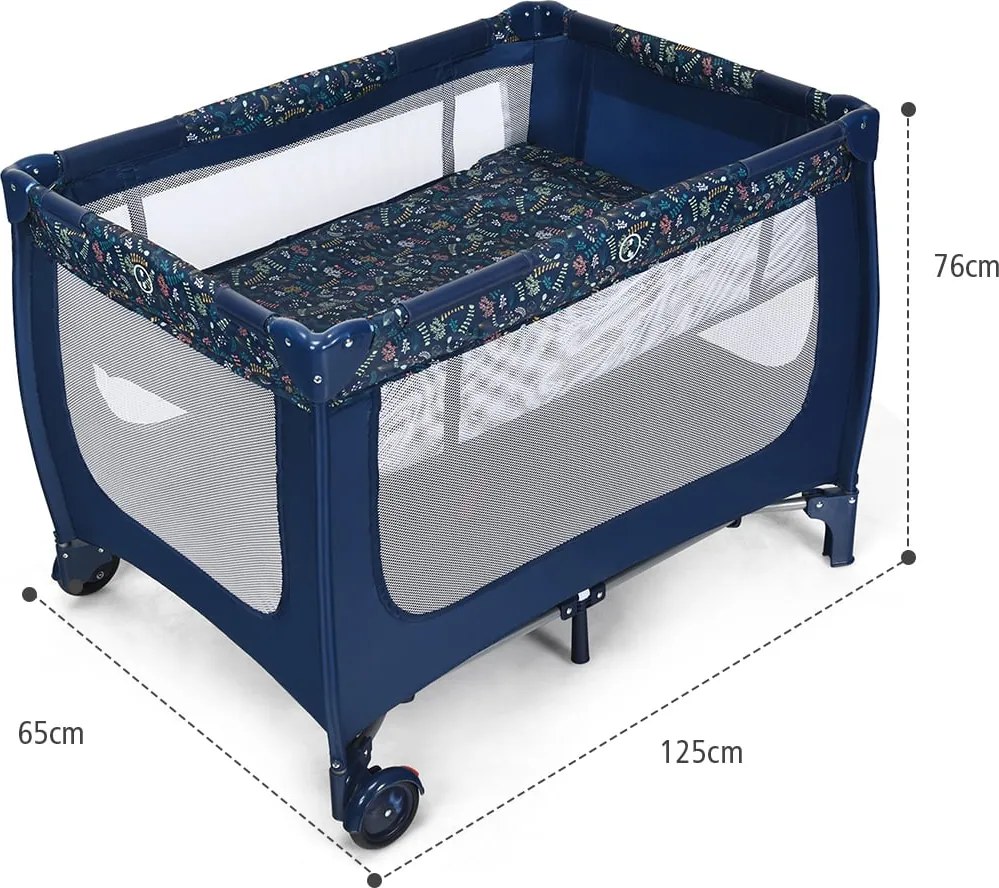 Costway 2 v 1 Cestovní postýlka a ohrádka – 125 × 65 × 76 cm, modrý