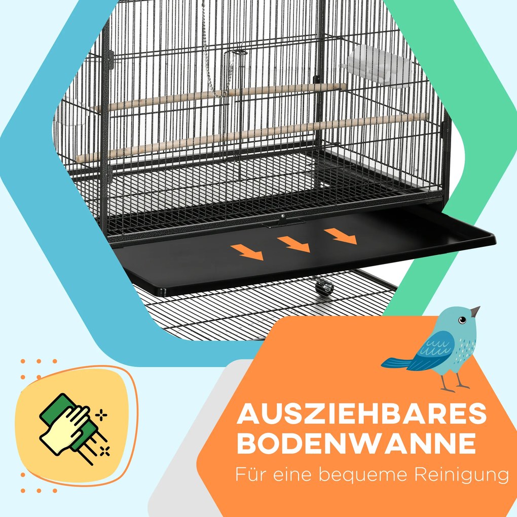 PawHut Ptačí klec PawHut, voliéra pro ptáky s bidly a policí, 94 x 57 x 153 cm, šedá, s dvířky a kolečky pro ptáky | Aosom.de