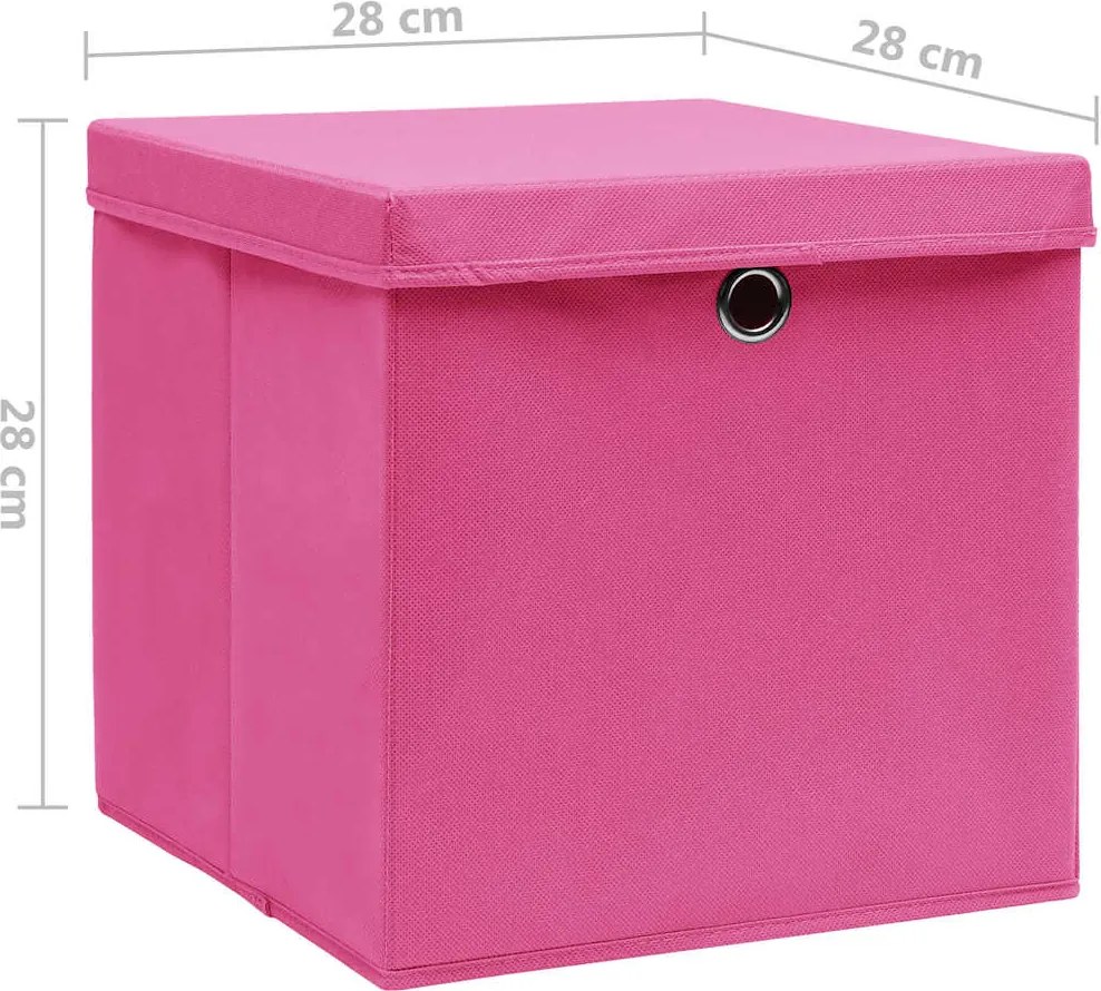 Úložné boxy s víky 10 ks 28 x 28 x 28 cm růžové 325206
