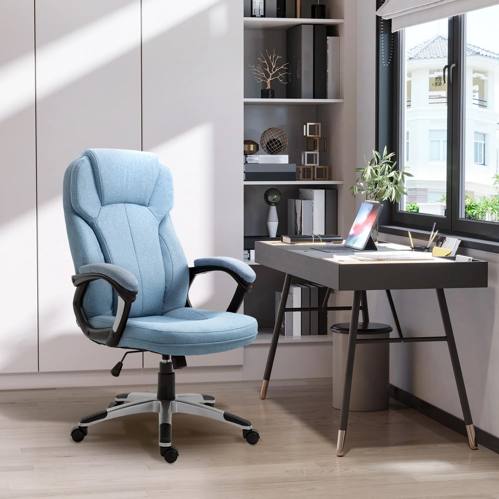 Manažerská židle Vinsetto kancelářská židle ergonomická kancelářská židle výškově nastavitelná světle modré plátno 66x75x110-120cm pro pohodlnou práci