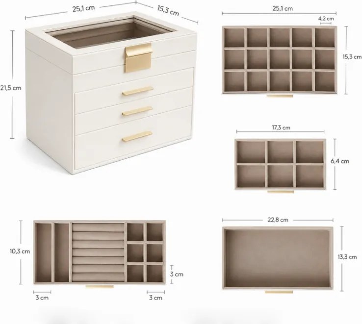 Šperkovnice ELEGANT CASE 25,1x21,5x15,3 cm z eko kůže, béžová