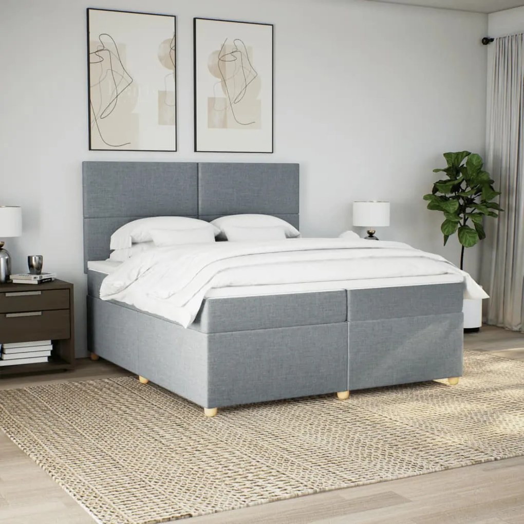 Box spring postel s matrací světle šedá 200 x 200 cm textil 3291380