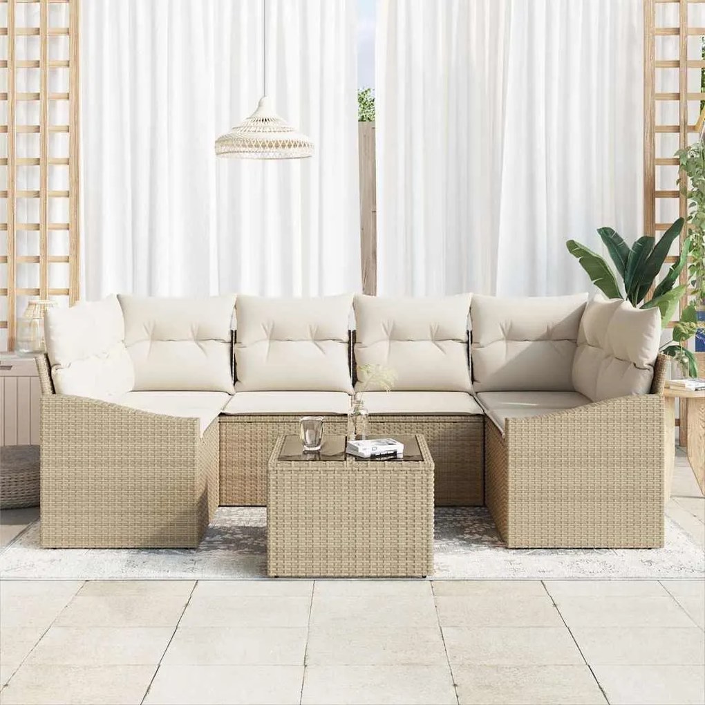 Set pohovek 7 ks Béžová a krémová polyratan 3346621