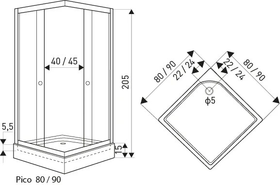 Novoterm Čtvercový sprchový kout NV-Pico 90x90 satén/transparent + vanička