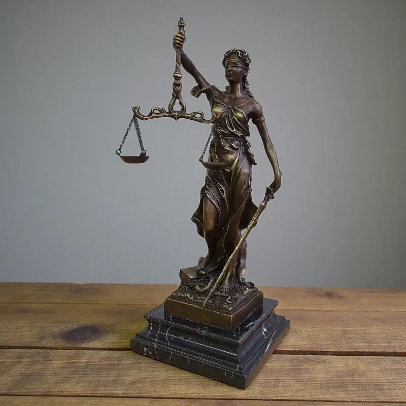 Spravedlnost Themis – Justitia, bronzová socha bohyně práva, elegantní umělecká dekorace