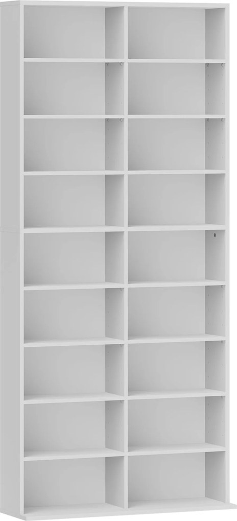 HOMCOM Stojan na CD, DVD a Blu-ray pro až 640 CD, 360 DVD nebo 430 Blu-ray s nastavitelnými policemi, 78,5 x 24 x 175 cm, bílý