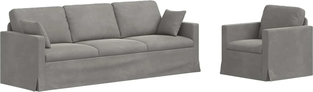 Set pohovek 2 ks Světle šedá samet 3407625