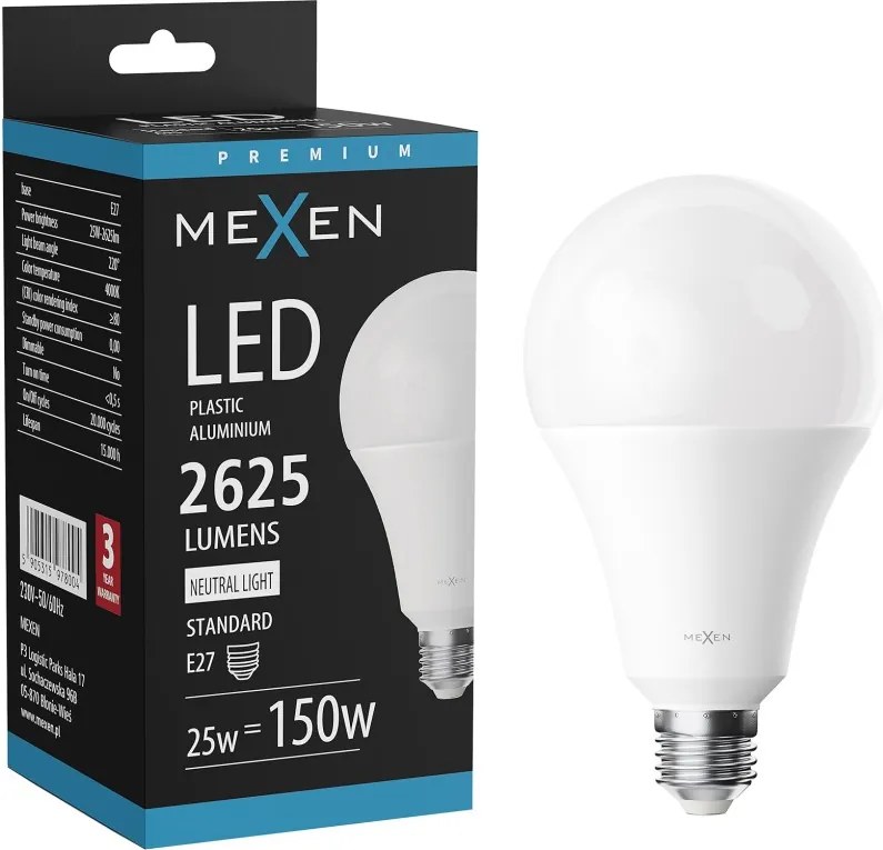 Mexen Nova, LED žárovka E27, A95, 25W, teplá - 3000K, 2625 lm - L100-E27-2530-01