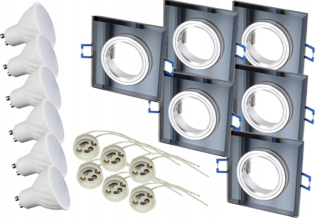 6x Pevná skleněná halogenová lampa Kw+led GU10 8W