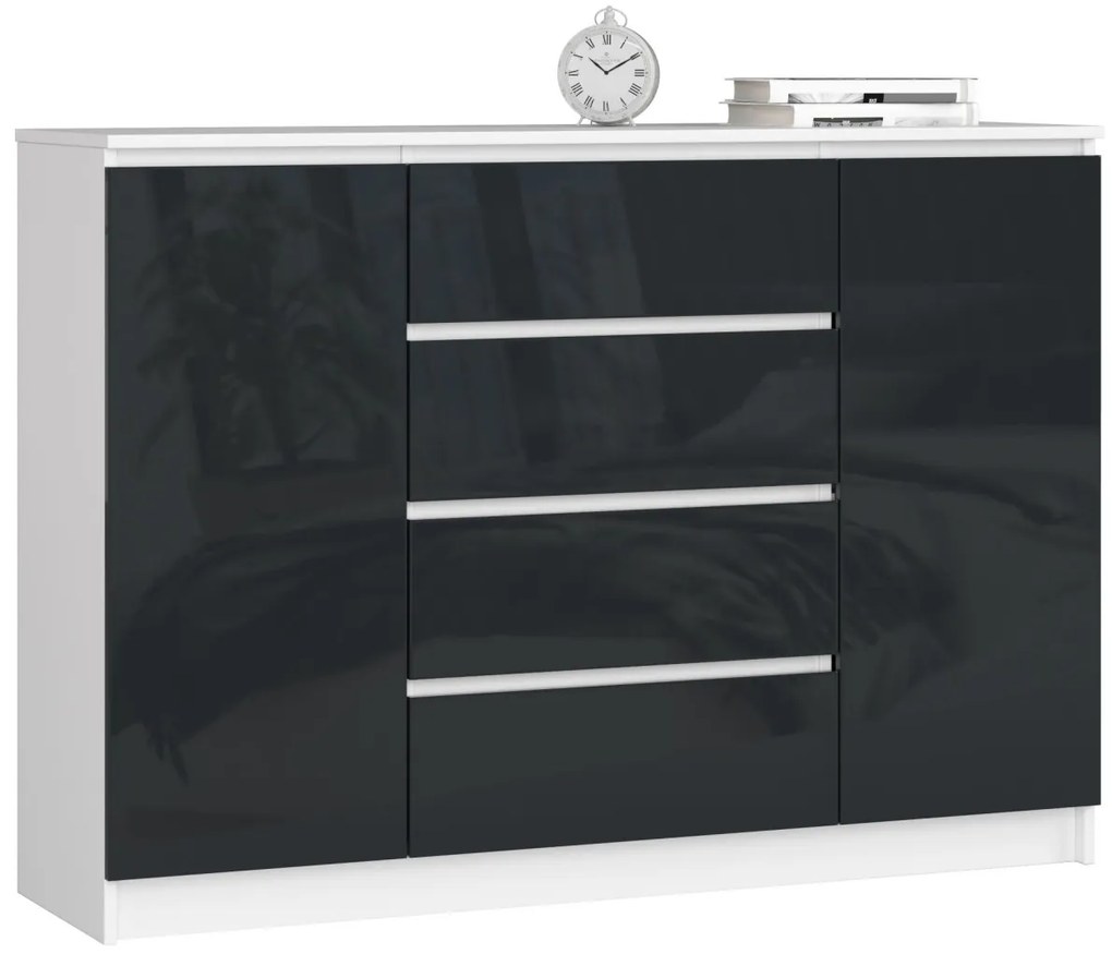 Komoda Rollo Z 140 cm grafit lesk/bílá