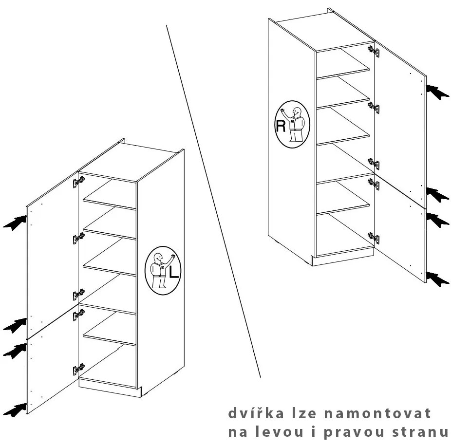 STILO bs | vysoká skříňka 60DK-210 2F potravinová | 60 cm | bílá/šedá | UNI dvířka