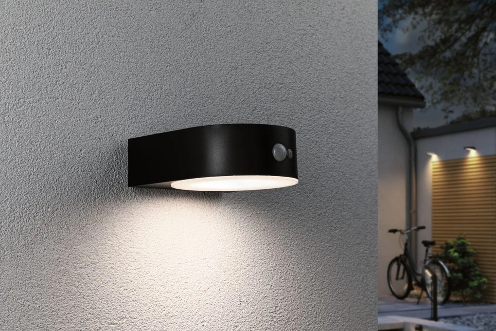 P 94570 Solární LED venkovní nástěnné svítidlo solární Eileen pohybové čidlo IP44 3000K černá - PAULMANN