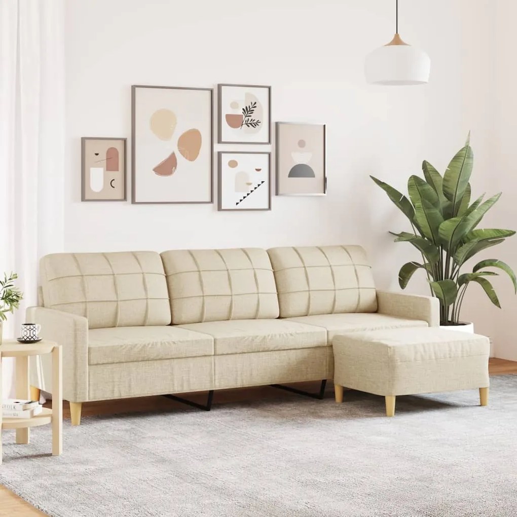 3místná pohovka s podnožkou krémová 210 cm textil 3278251