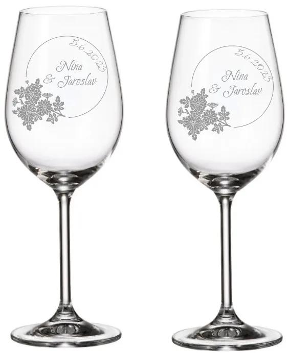 Dekorant svatby Svatební sklenice na bílé víno KRUH LIST 350 ML 2KS
