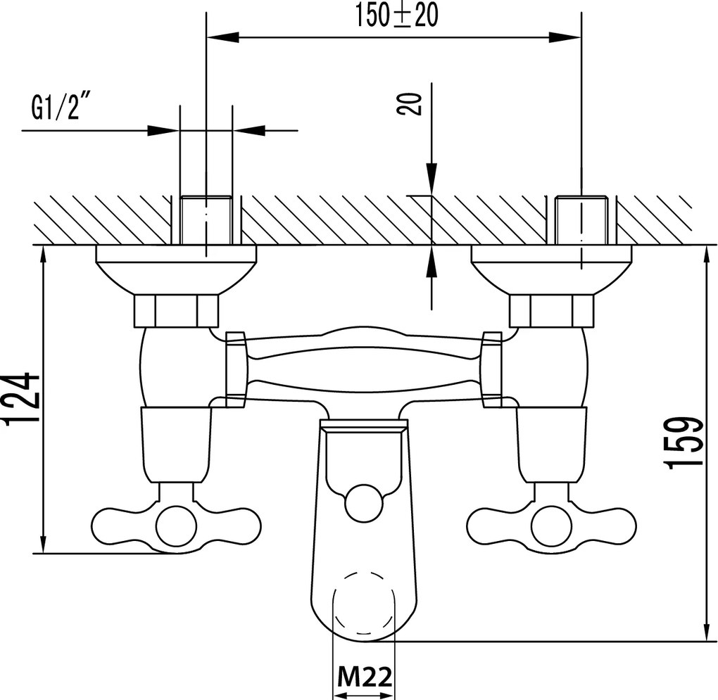 Aqualine VICTORIA vanová nástěnná retro baterie kohoutková, chrom VC10