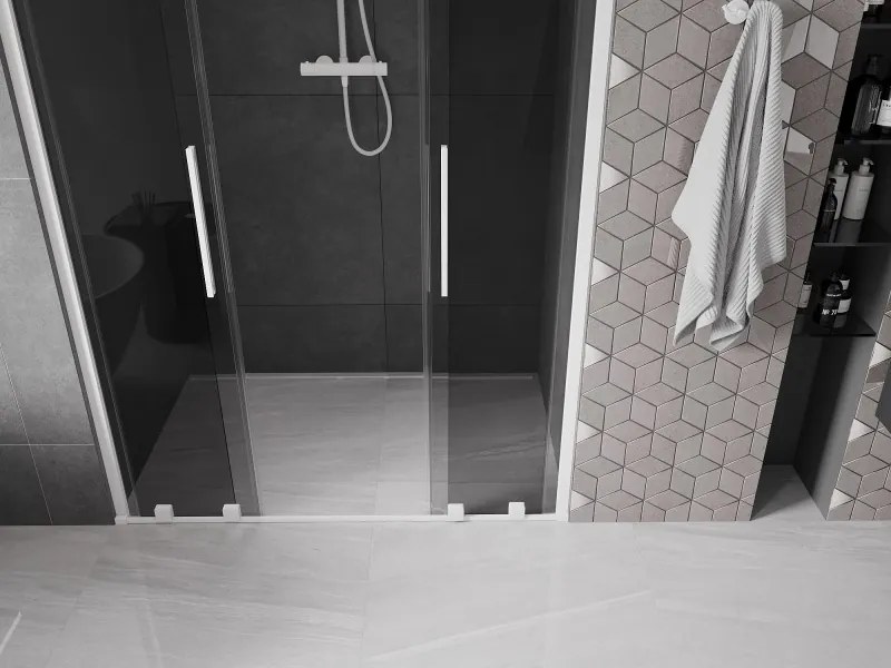 Mexen Velar L Duo, posuvné sprchové dveře do otvoru 150 cm, 8mm šedé sklo, bílá matná, 871-150-003-42-20