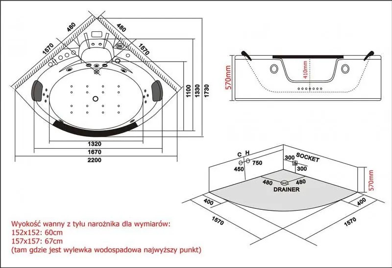 Terra Hydromasážní vířivá vana Orino 632 157x157