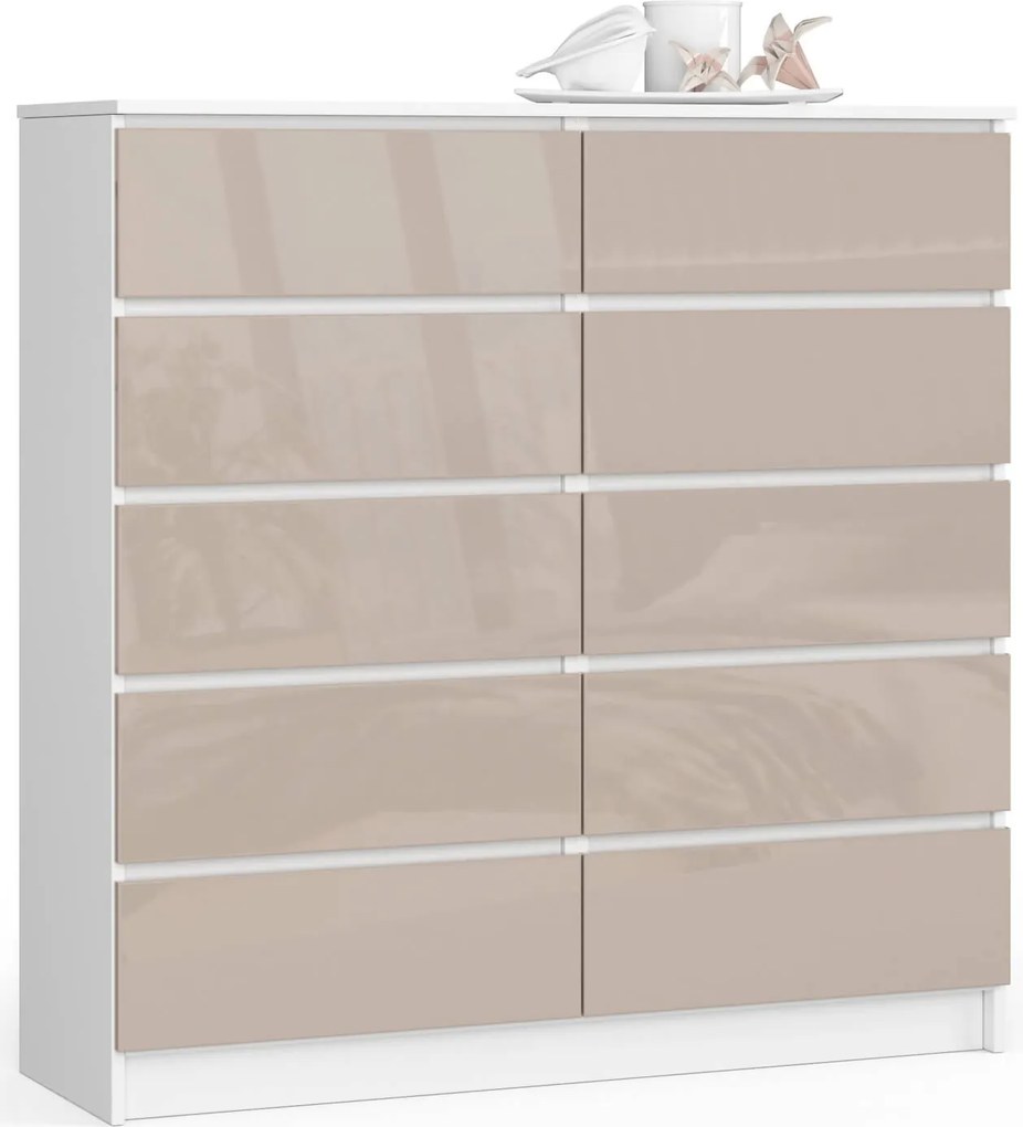 Komoda K120 10SZ bílá/cappuccino lesk