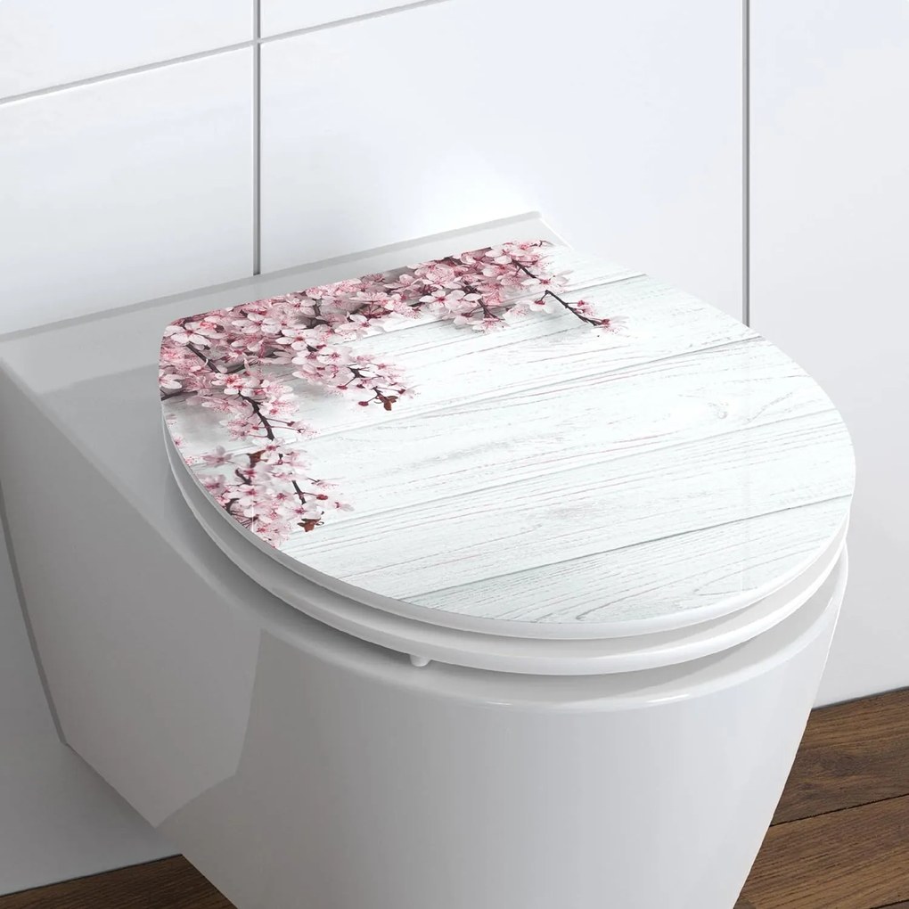 Eisl Sanitär WC prkénko MDF Soft Close Flowers and Wood High Gloss 80549