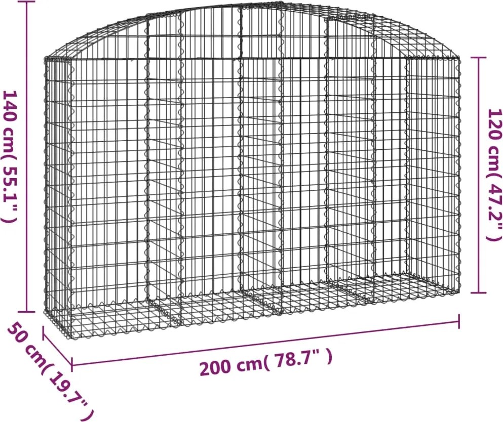 Klenutý gabionový koš 200 x 50 x 120/140 cm pozinkované železo 153476