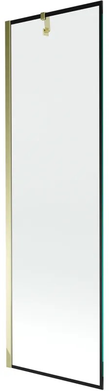 Mexen Next, vanová zástěna 1-křídlová 60 x 150 cm, fixní křídlo, 6 mm čiré sklo s černým vzorem, zlatý profil, 895-060-000-00-70-50