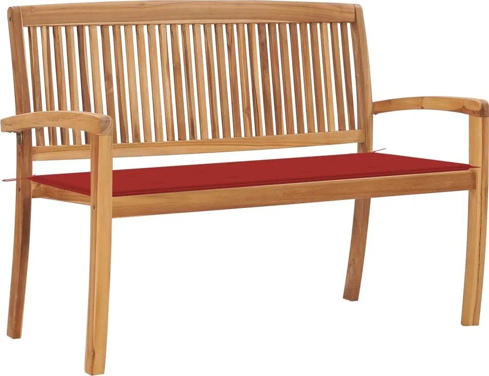 vidaXL Stohovatelná zahradní lavice s poduškou 128,5 cm masivní teak [3063279] Barva: Vzor červená kostka